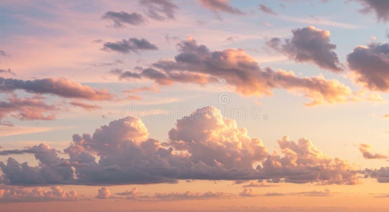 Pastel Sunset Sky with Fluffy Clouds Stock Illustration - Illustration ...