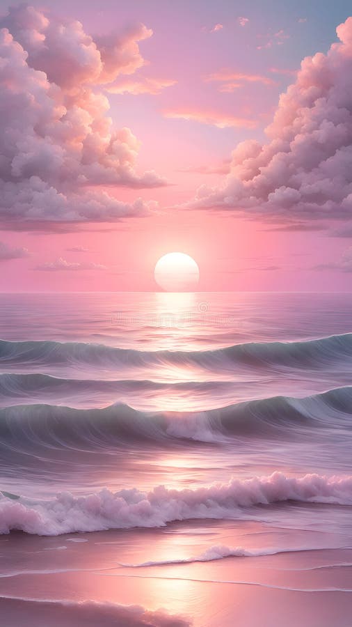 Pastel Sunset View in a Calm Ocean Stock Illustration - Illustration of ...