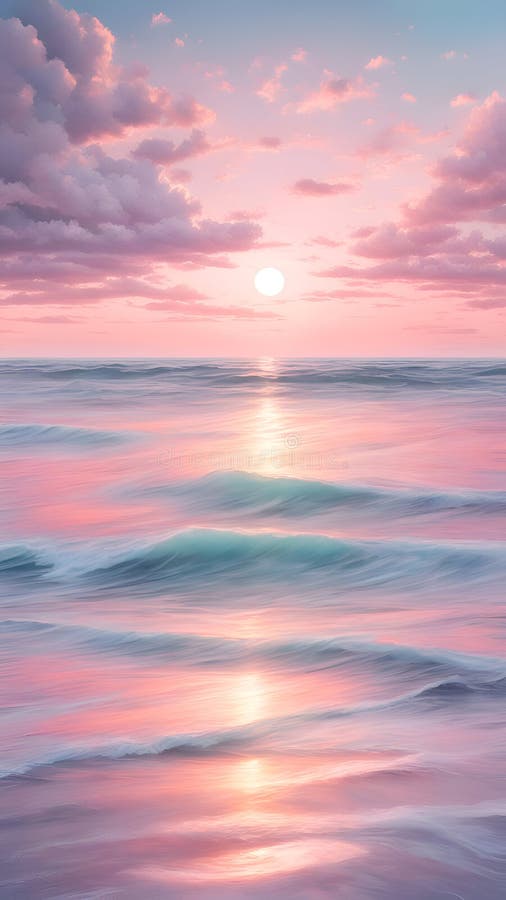 Pastel Sunset View in a Calm Ocean Stock Illustration - Illustration of ...