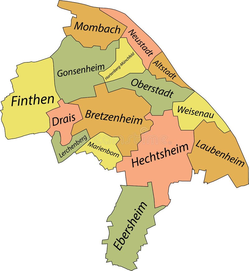 Pastel Tagged Districts Map of MAINZ, GERMANY Stock Vector ...