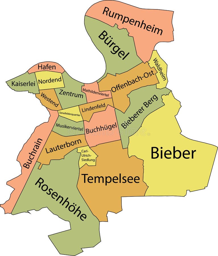 Pastel Tagged Districts Map of OFFENBACH am MAIN, GERMANY Stock Vector ...