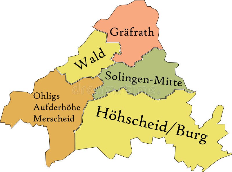 Pastel Tagged Districts Map of SOLINGEN, GERMANY Stock Vector ...