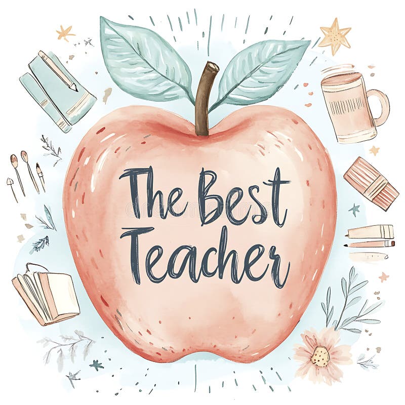 Pastel Teacher Appreciation Art with Floral and School Elements Stock ...