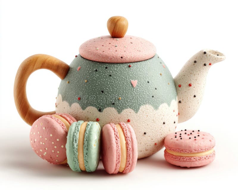 Pastel Teapot and Macaroons Still Life Stock Illustration ...