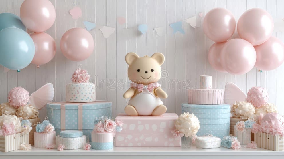 Pastel Teddy Bear Birthday Party Setup Stock Illustration ...