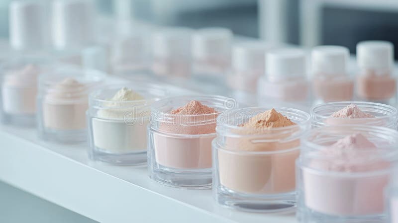 Pastel Themed Beauty Lab with Delicate Rows of Makeup Products in Clear ...