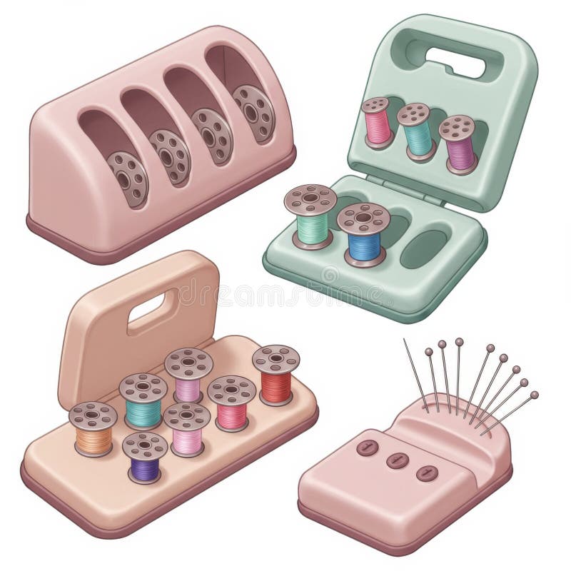 Pastel Thread Spools and Needle Holders Organization Stock Illustration ...