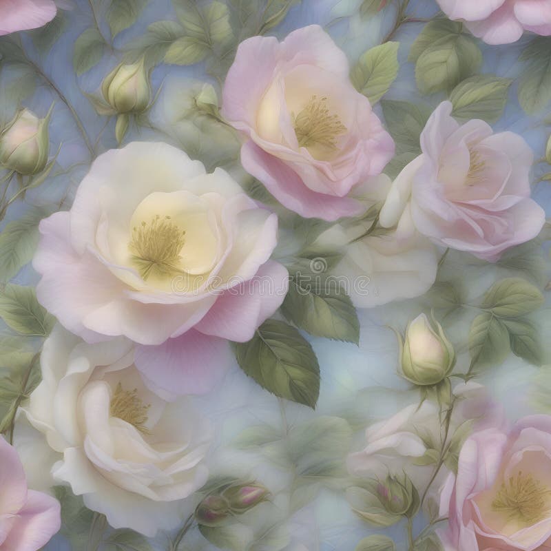 Pastel Translucent Wild Roses Illustration. AI-Generated. Stock ...