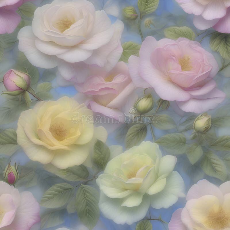 Pastel Translucent Wild Roses Illustration. AI-Generated. Stock ...