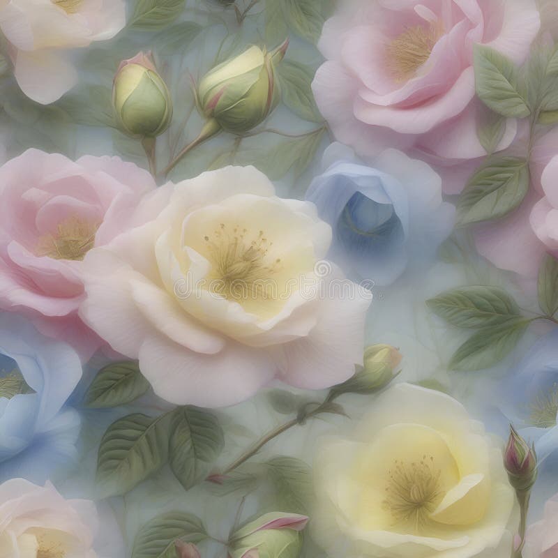 Pastel Translucent Wild Roses Illustration. AI-Generated. Stock ...