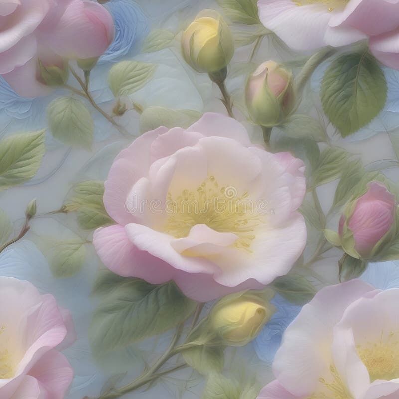 Pastel Translucent Wild Roses Illustration. AI-Generated. Stock ...