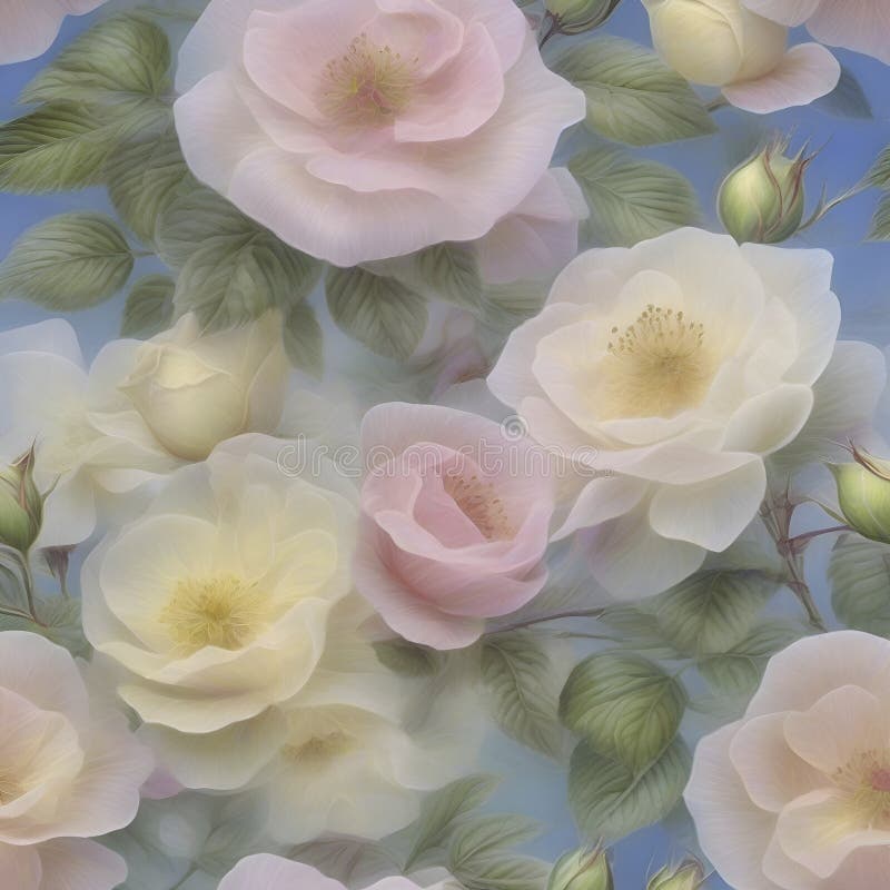 Pastel Translucent Wild Roses Illustration. AI-Generated. Stock ...