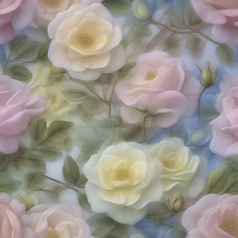 Pastel Translucent Wild Roses Illustration. AI-Generated. Stock ...