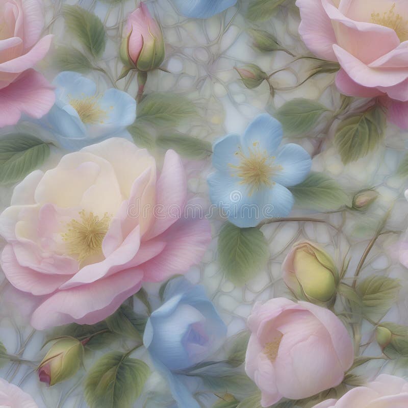 Pastel Translucent Wild Roses Illustration. AI-Generated. Stock ...