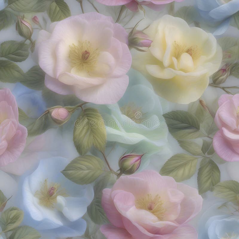 Pastel Translucent Wild Roses Illustration. AI-Generated. Stock ...