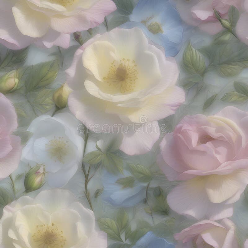 Pastel Translucent Wild Roses Illustration. AI-Generated. Stock ...
