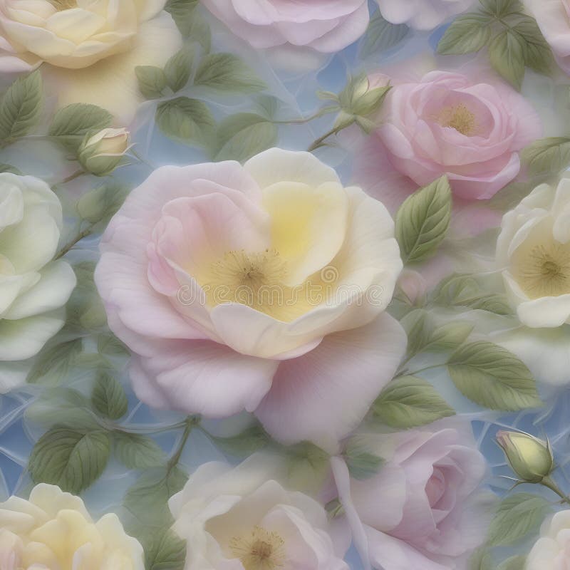 Pastel Translucent Wild Roses Illustration. AI-Generated. Stock ...