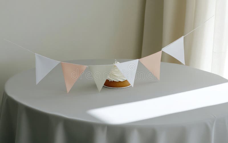 Pastel Triangle Banner and Small Cake on Table Stock Illustration ...