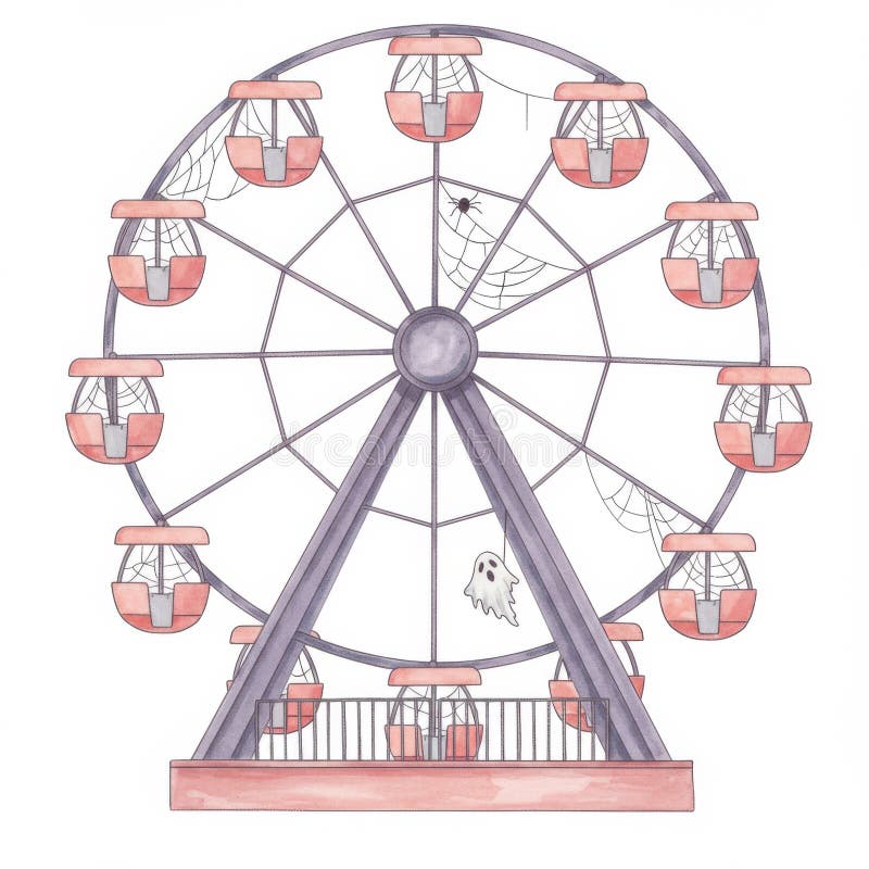 Pastel Watercolor Ferris Wheel with Ghost Illustration Stock ...