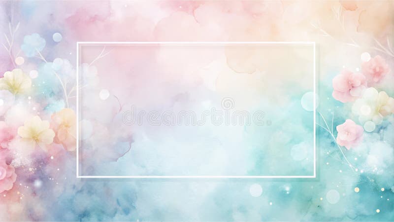 Pastel Watercolor Floral Background with a Blank Rectangle for Text or ...