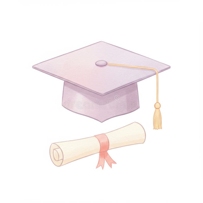 Pastel Watercolor Graduation Cap and Diploma Stock Illustration ...