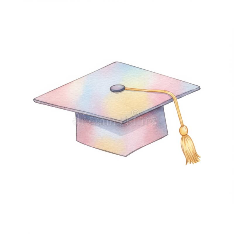 Pastel Watercolor Graduation Cap Illustration Stock Illustration ...