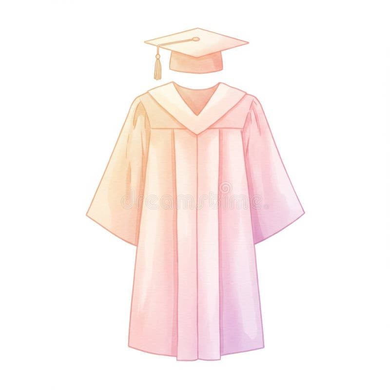 Pastel Watercolor Graduation Gown and Cap Stock Image - Image of ...