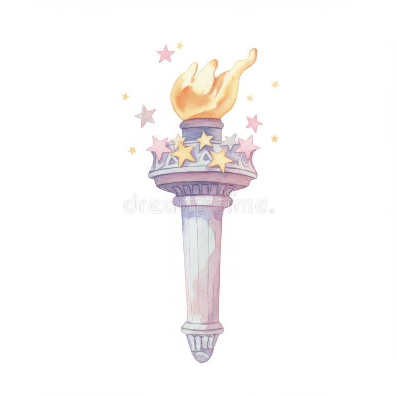 Pastel Watercolor Illustration of Liberty Torch with Stars Stock ...
