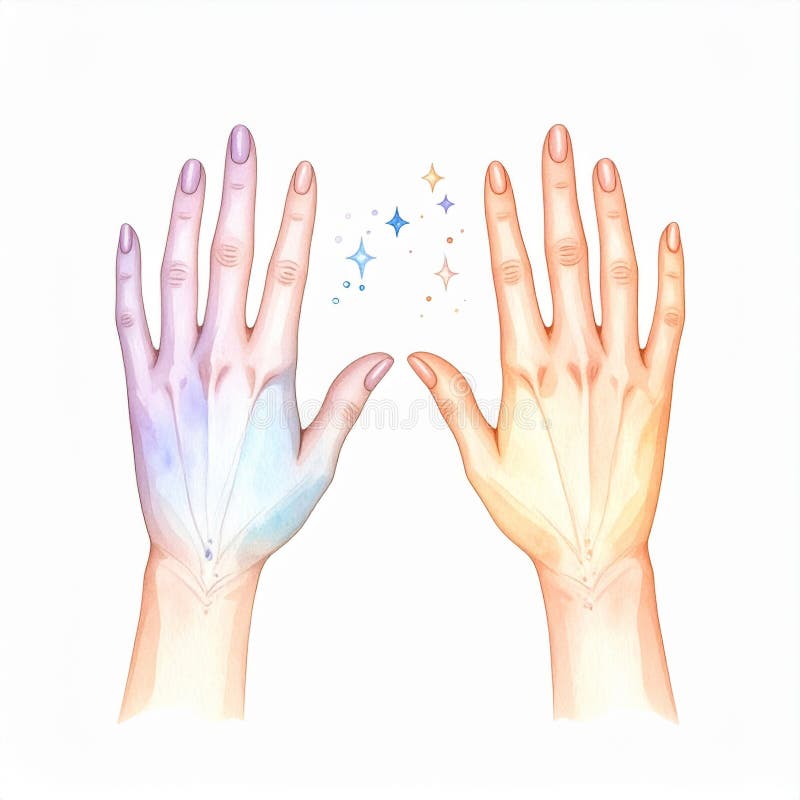 Pastel Watercolor Painting of Two Hands with Sparkles Stock ...