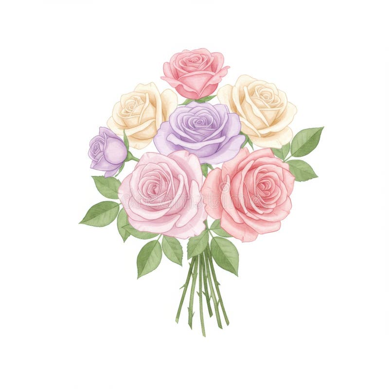 Pastel Watercolor Roses Bouquet Stock Illustration - Illustration of ...