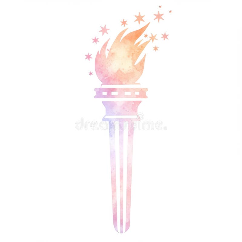 Pastel Watercolor Torch with Stars Stock Illustration - Illustration of ...