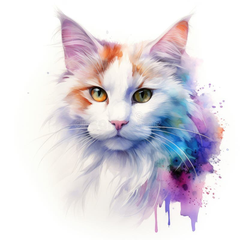 Pastel Watercolor with Very Few Splash Turkish Van Stock Illustration ...