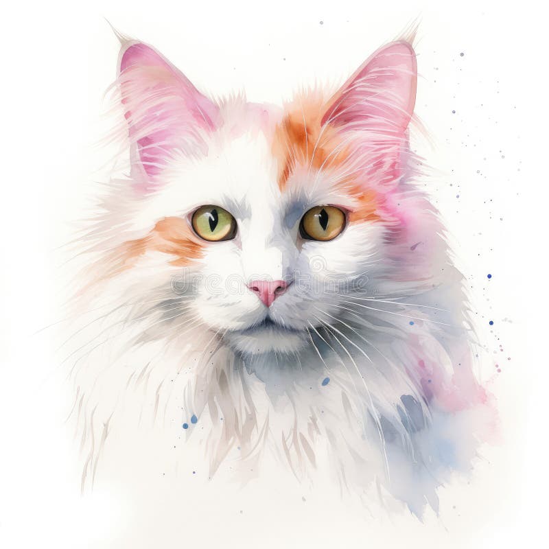 Pastel Watercolor with Very Few Splash Turkish Van Stock Illustration ...