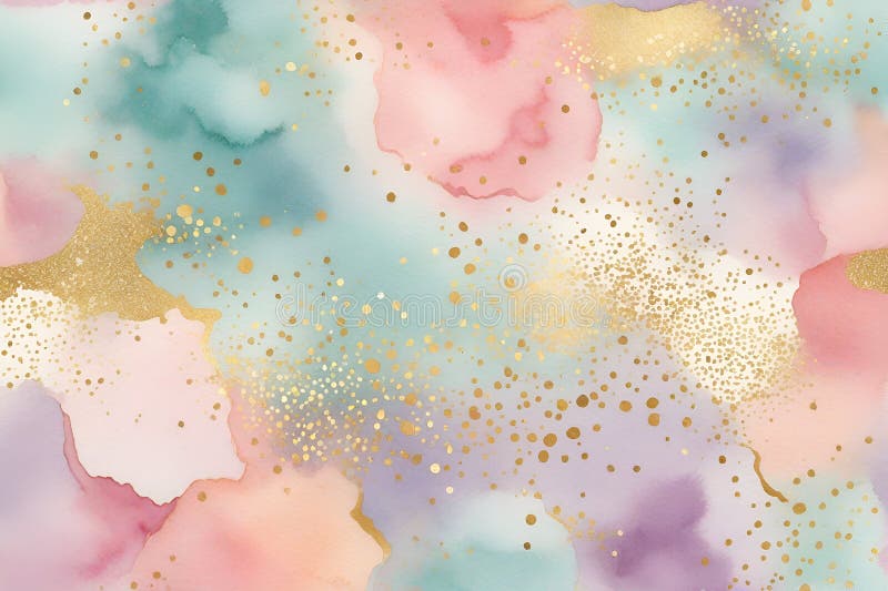 Pastel Watercolour Background with Gold Glitter Elements Stock ...
