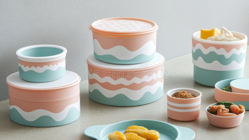Pastel Wave Pattern Food Storage Containers Set Stock Illustration ...