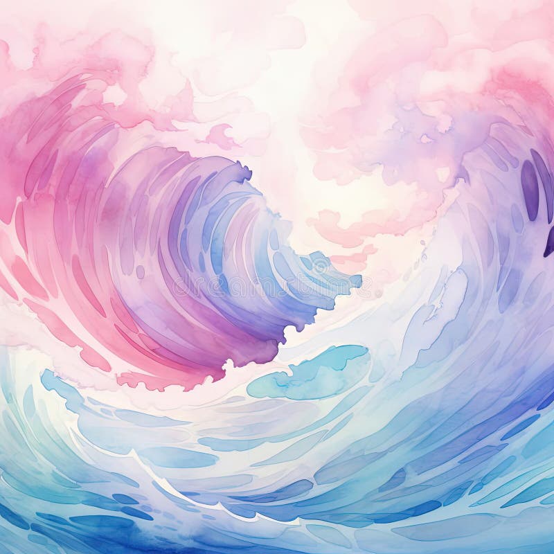 Pastel Ocean Wave Serenity Watercolor Background Stock Illustration - Illustration of modern ...