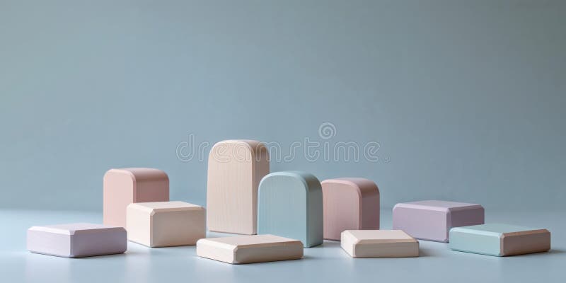 Pastel Wooden Blocks on Light Blue Background Minimal Product Display ...
