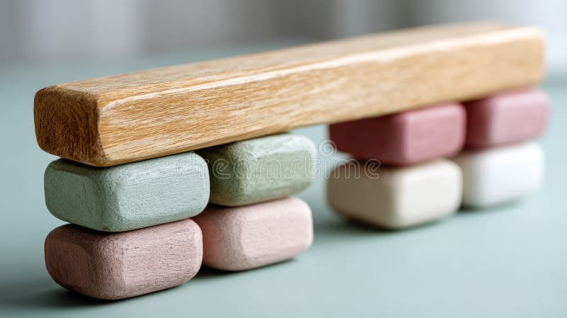 Pastel Wooden Blocks Stacked in a Balanced Structure. Stock Image ...