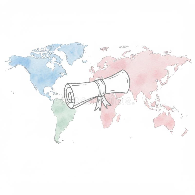 Pastel World Map with Diploma Illustration Stock Illustration ...