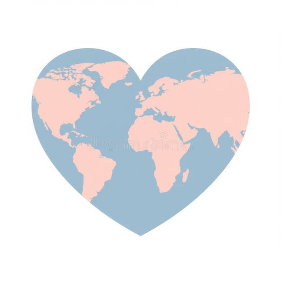 Pastel World Map in Heart Shape Stock Illustration - Illustration of ...