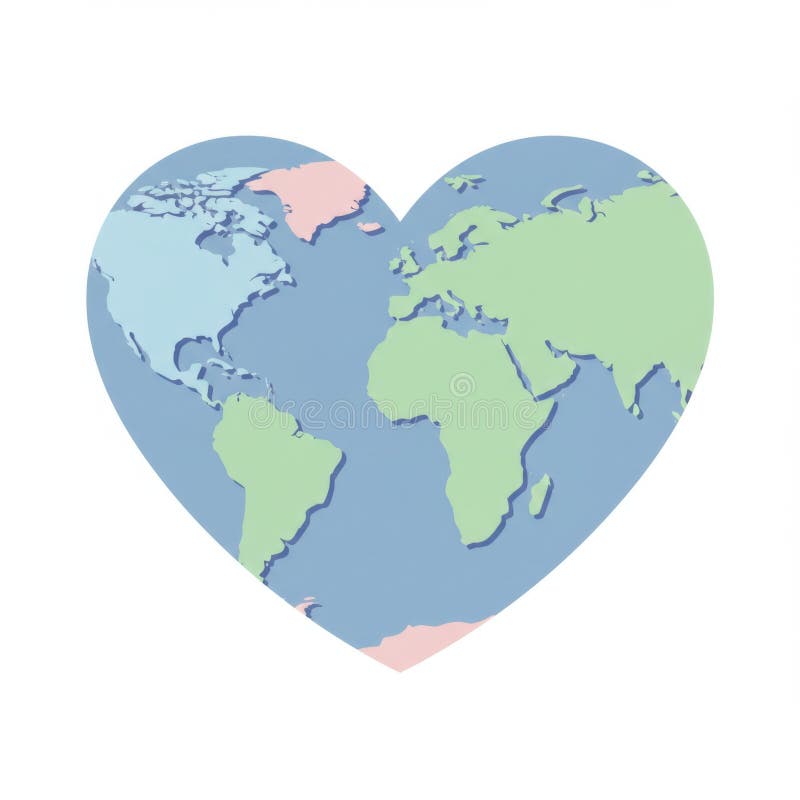 Pastel World Map in Heart Shape Illustration Stock Illustration ...