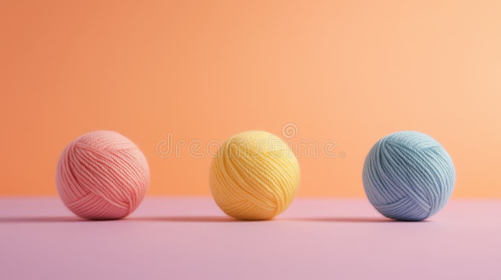 Pastel Yarn Balls on a Soft Gradient Background Stock Image - Image of ...