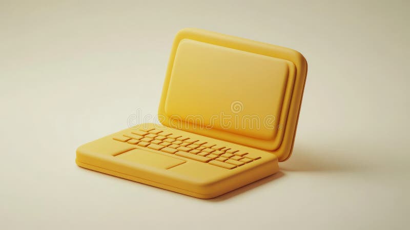 The Pastel Yellow Laptop Computer is Depicted in Isolation on a White ...