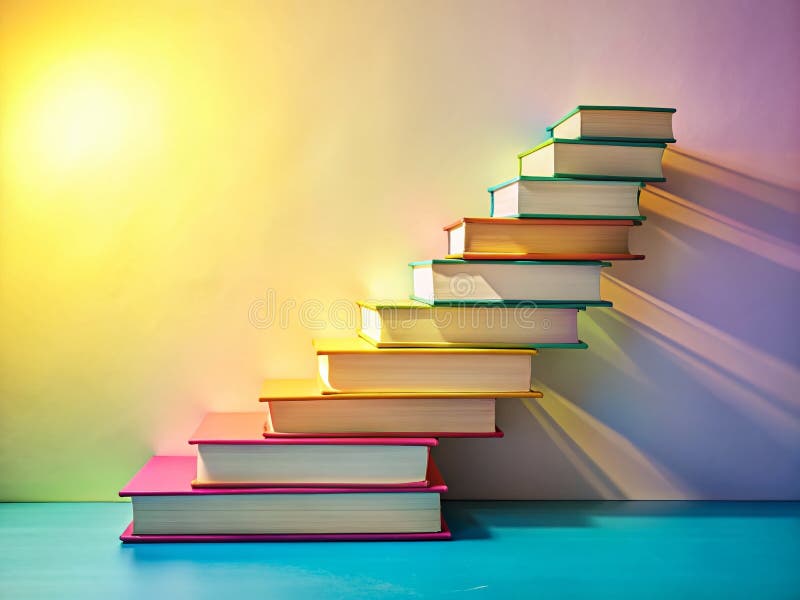 A PastelColored Bookshelf Staircase Inspiring Visual Representation of ...