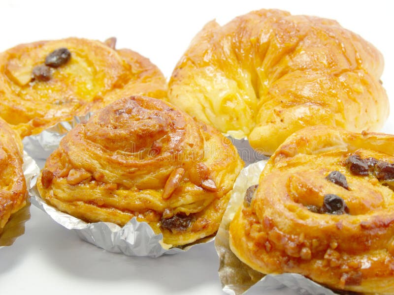 Pasteles Daneses Dulces Del Bollo De Leche De La Pasa Foto de archivo ...