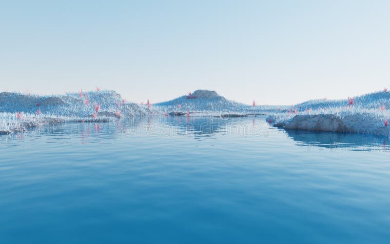 Pastizales Azules Con Lagos 3d Renderizado Stock de ilustración - Ilustración de lago, prado ...