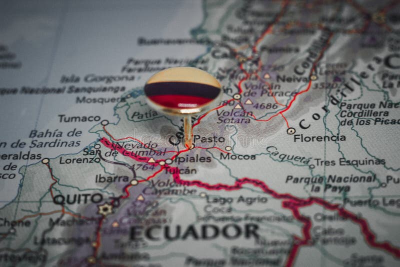 Pasto Pinned on a Map with the Flag of Colombia Stock Image - Image of ...