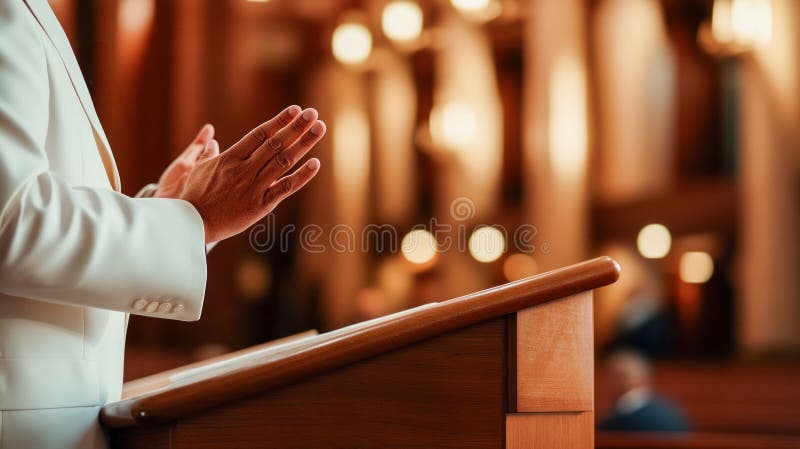 Pastor Preaching with Hands on Pulpit Delivering a Sermon. Generative ...