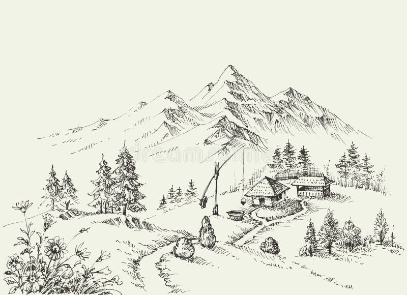 Wilderness drawing stock vector. Illustration of cliffs - 102873430