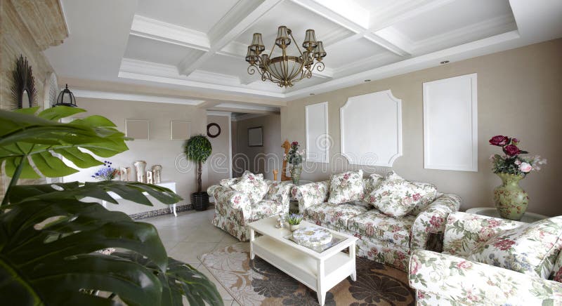 Classic Drawing-room Interior in Red and Golden Stock Photo - Image of ...